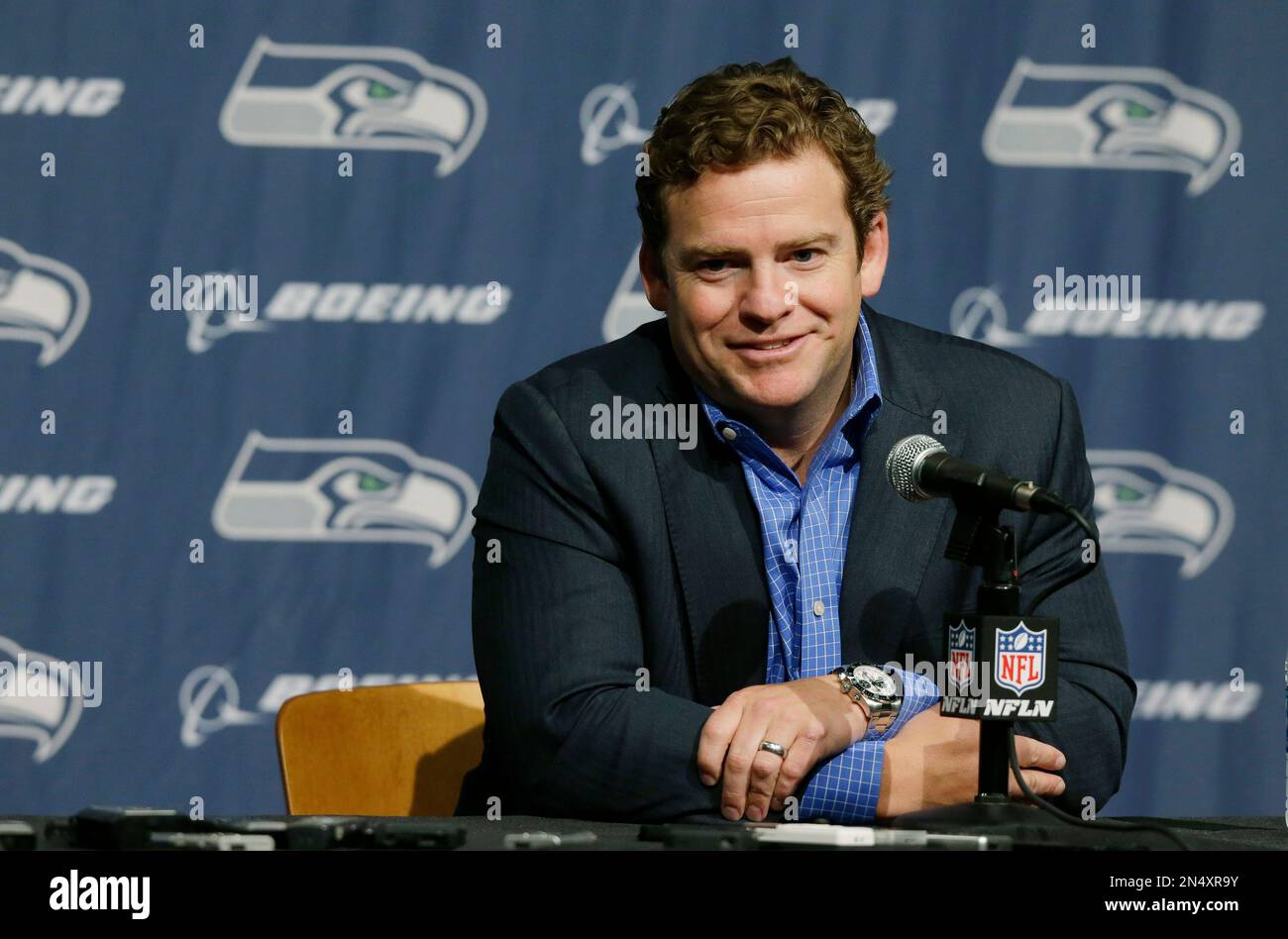 Seattle Seahawks general manager John Schneider talks to reporters ...