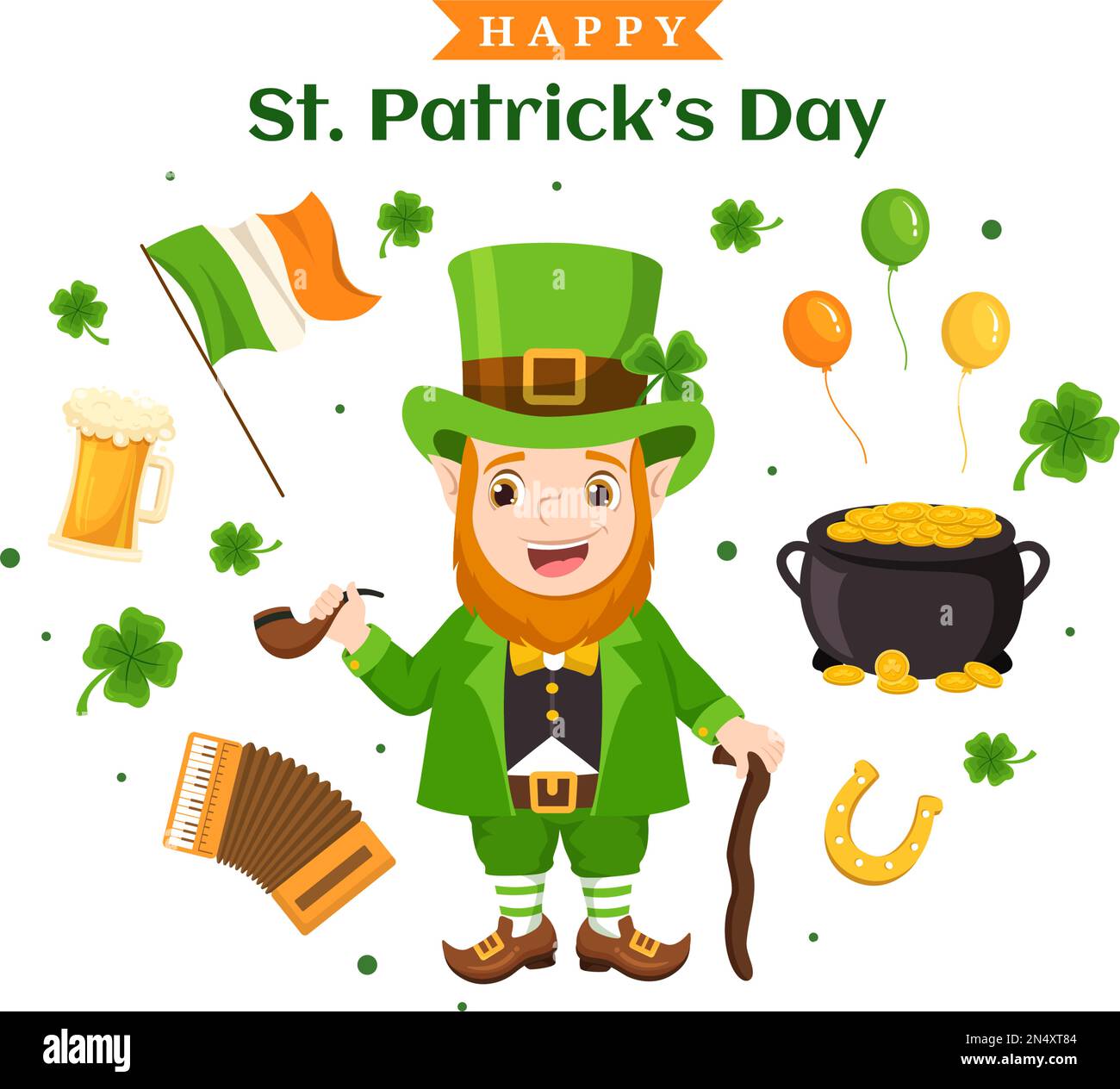 Happy St Patricks Day Illustration with Kids, Golden Coins, Green Hat ...