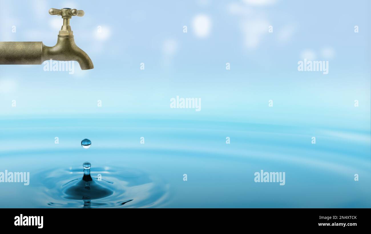 Water faucet with water drop. World Water Day Concept Stock Photo - Alamy