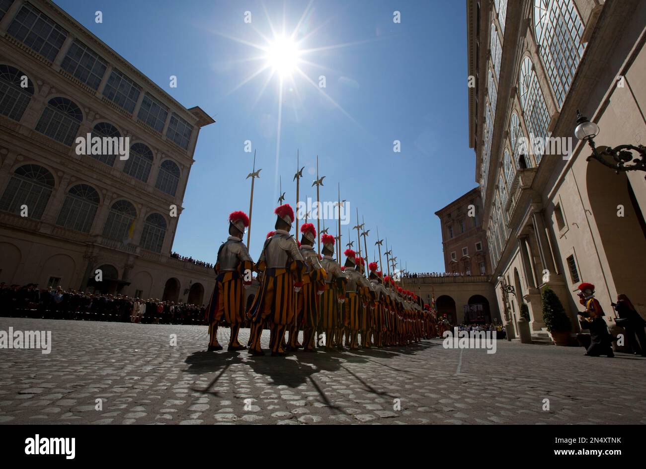 Vatican Swiss guards march prior to a swearing-in ceremony, at the ...