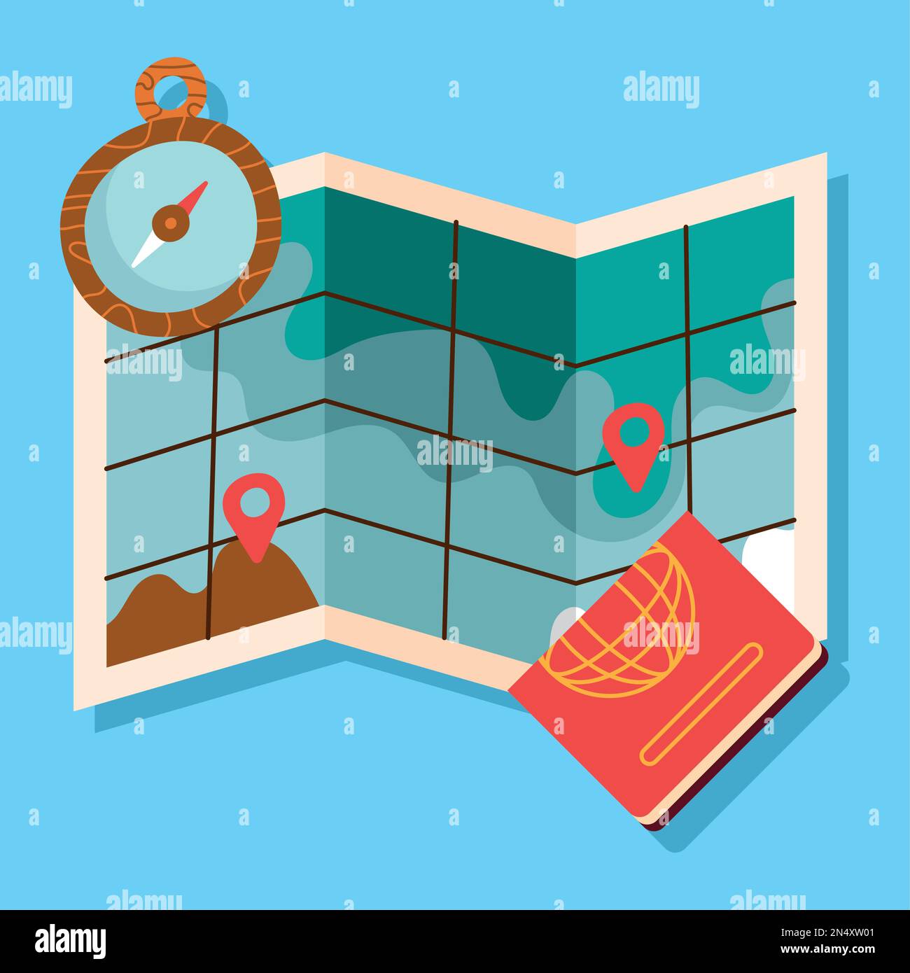 pins locations in map with compass icons Stock Vector Image & Art - Alamy
