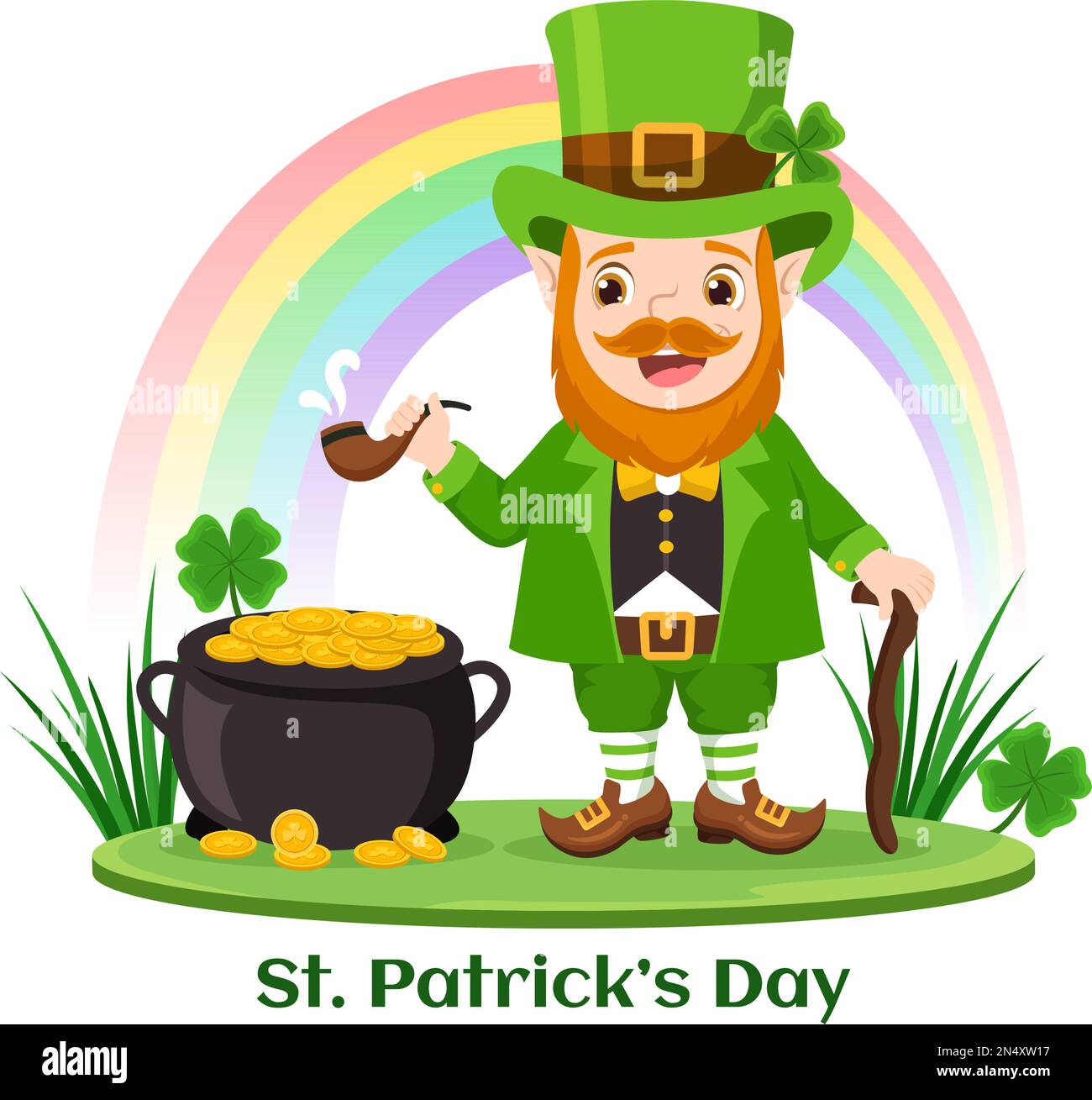 Happy St Patricks Day Illustration with Kids, Golden Coins, Green Hat ...