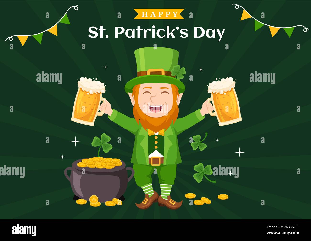 Happy St Patricks Day Illustration with Kids, Golden Coins, Green Hat ...