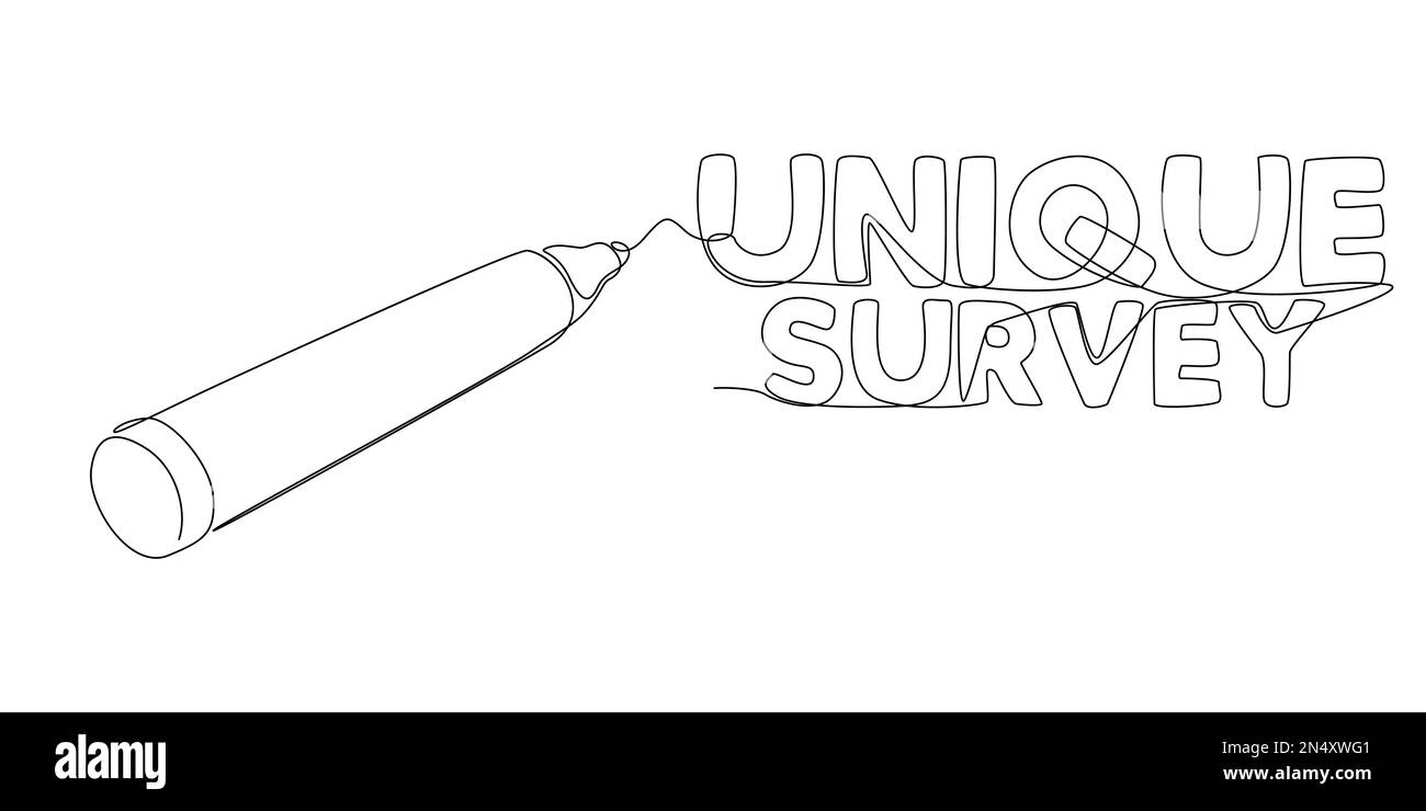 One continuous line of Unique Survey text written with a pencil, felt ...