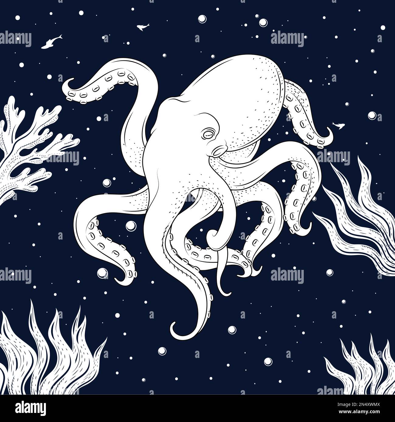 octopus with algaes surreal scene Stock Vector Image & Art - Alamy