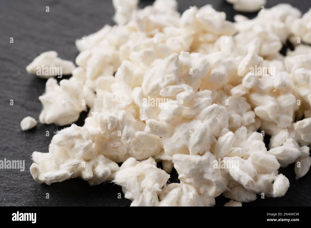 Close-up of rice koji placed on black background. Koji. Koji is ...