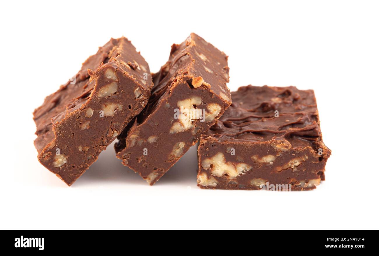Chocolate Nut Fudge on a White Background Stock Photo - Alamy