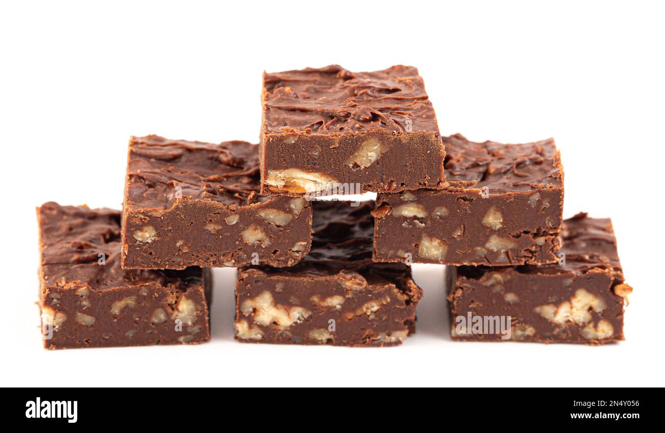 Chocolate Nut Fudge on a White Background Stock Photo - Alamy