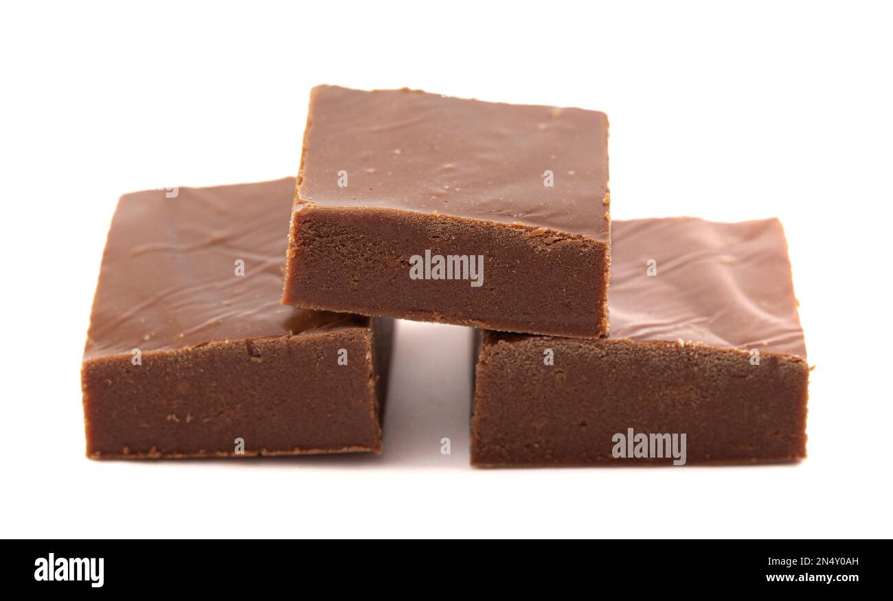 Cube of Plain Chocolate Fudge Isolated on a White Background Stock ...