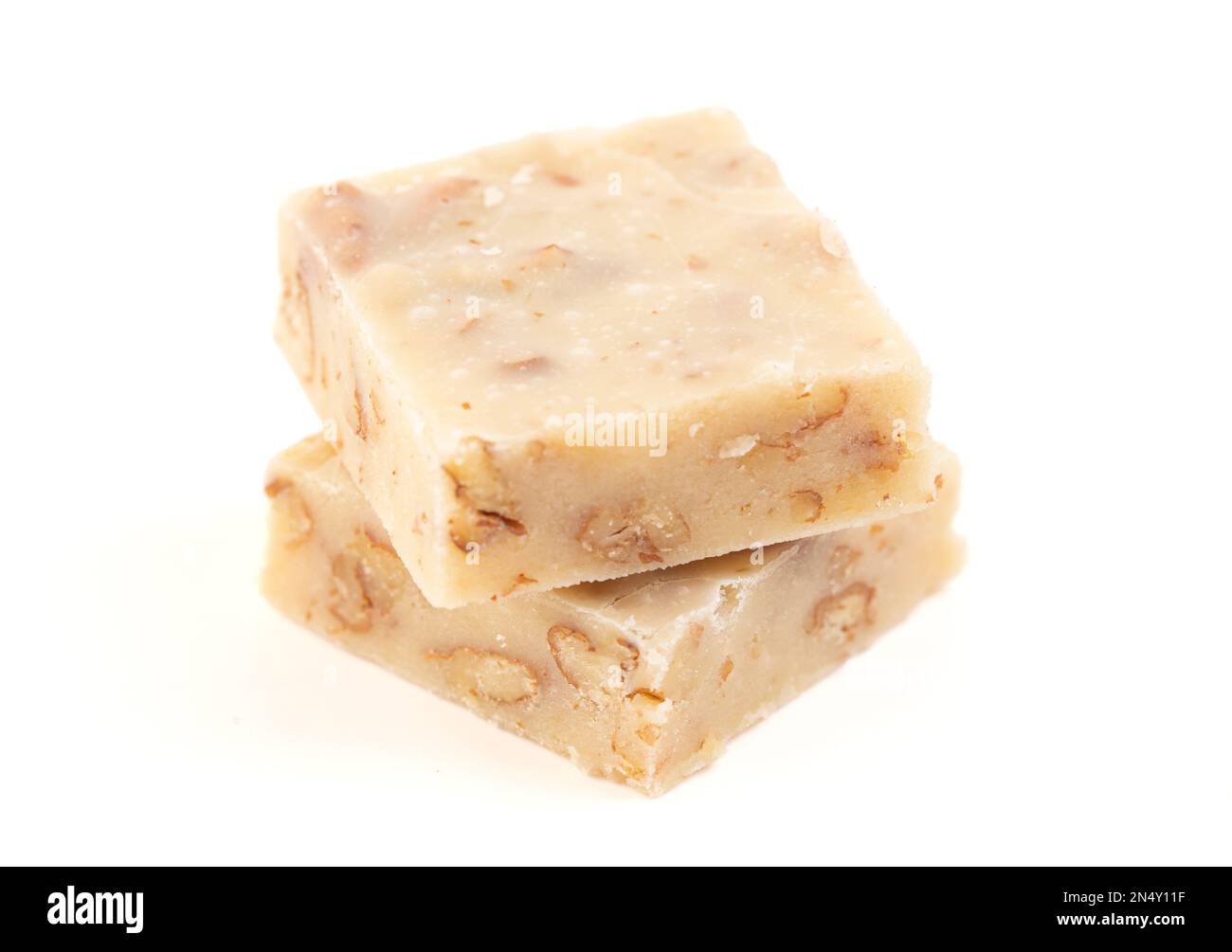 Cubes of Maple Walnut and Pecan Fudge Isolated on a White Background ...