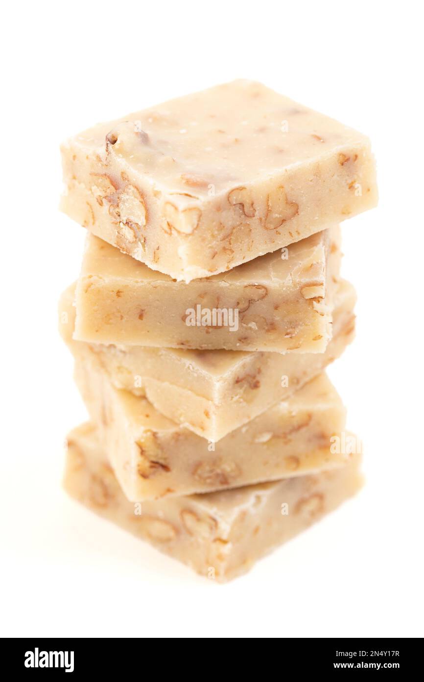 Cubes of Maple Walnut and Pecan Fudge Isolated on a White Background ...