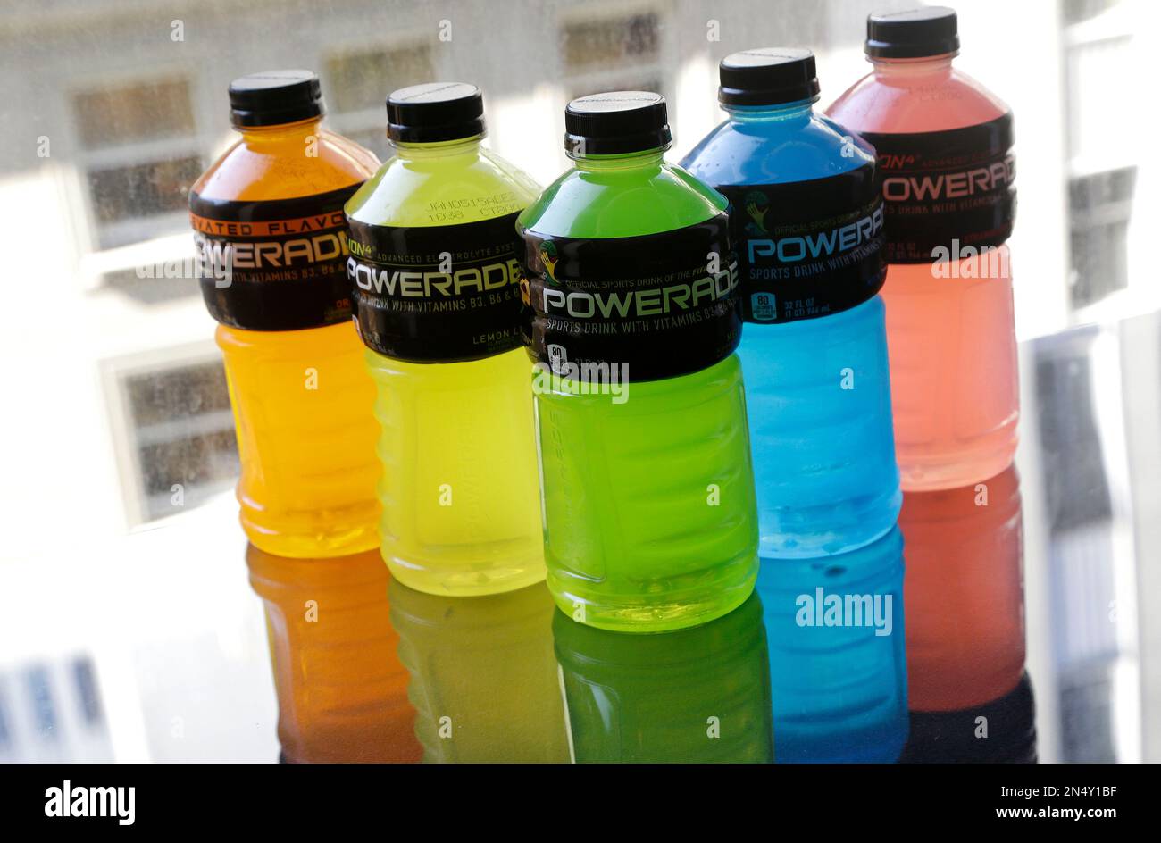Powerade bottles in various flavors are photographed in San Francisco ...