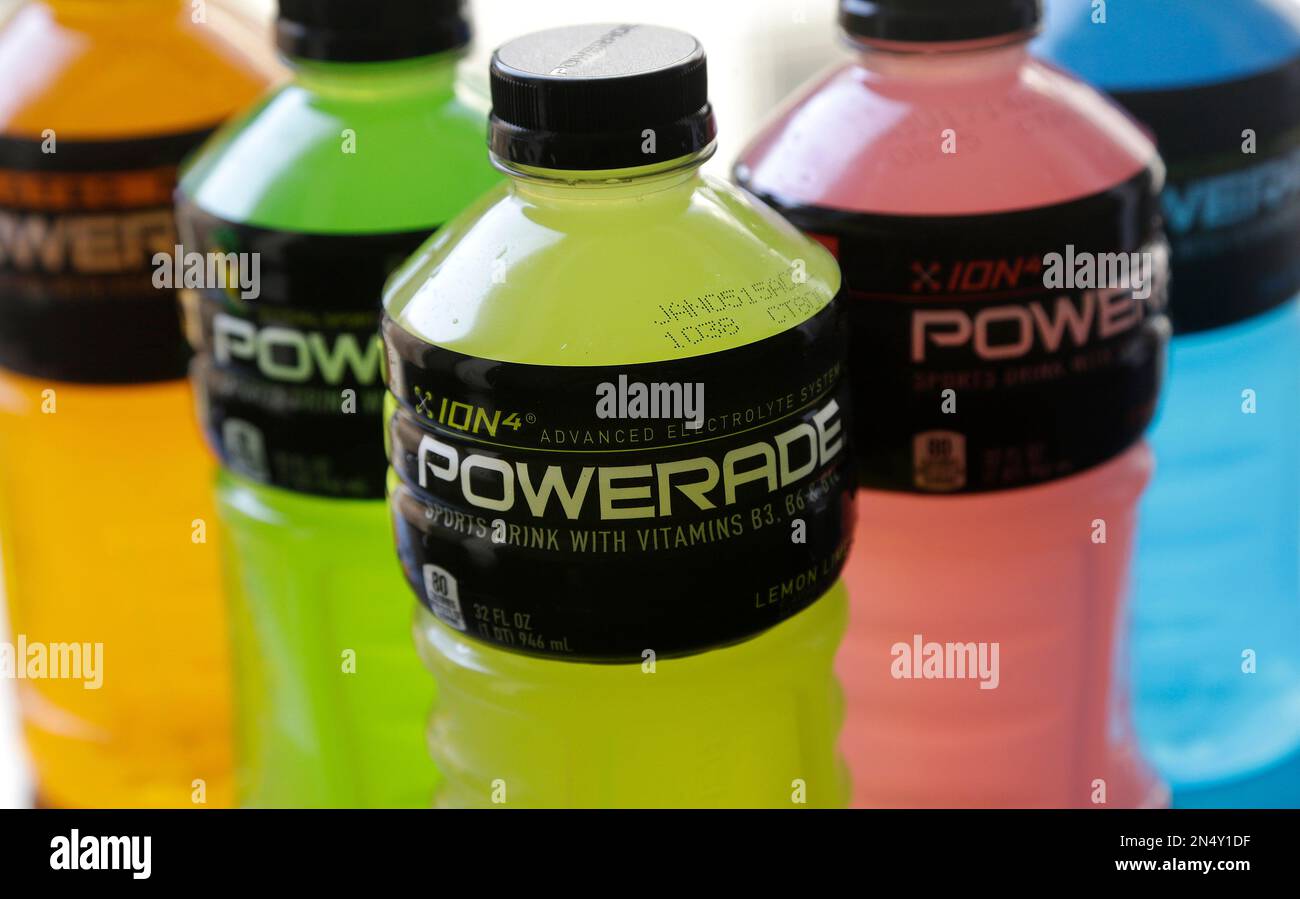 Powerade bottles in various flavors are photographed in San Francisco ...