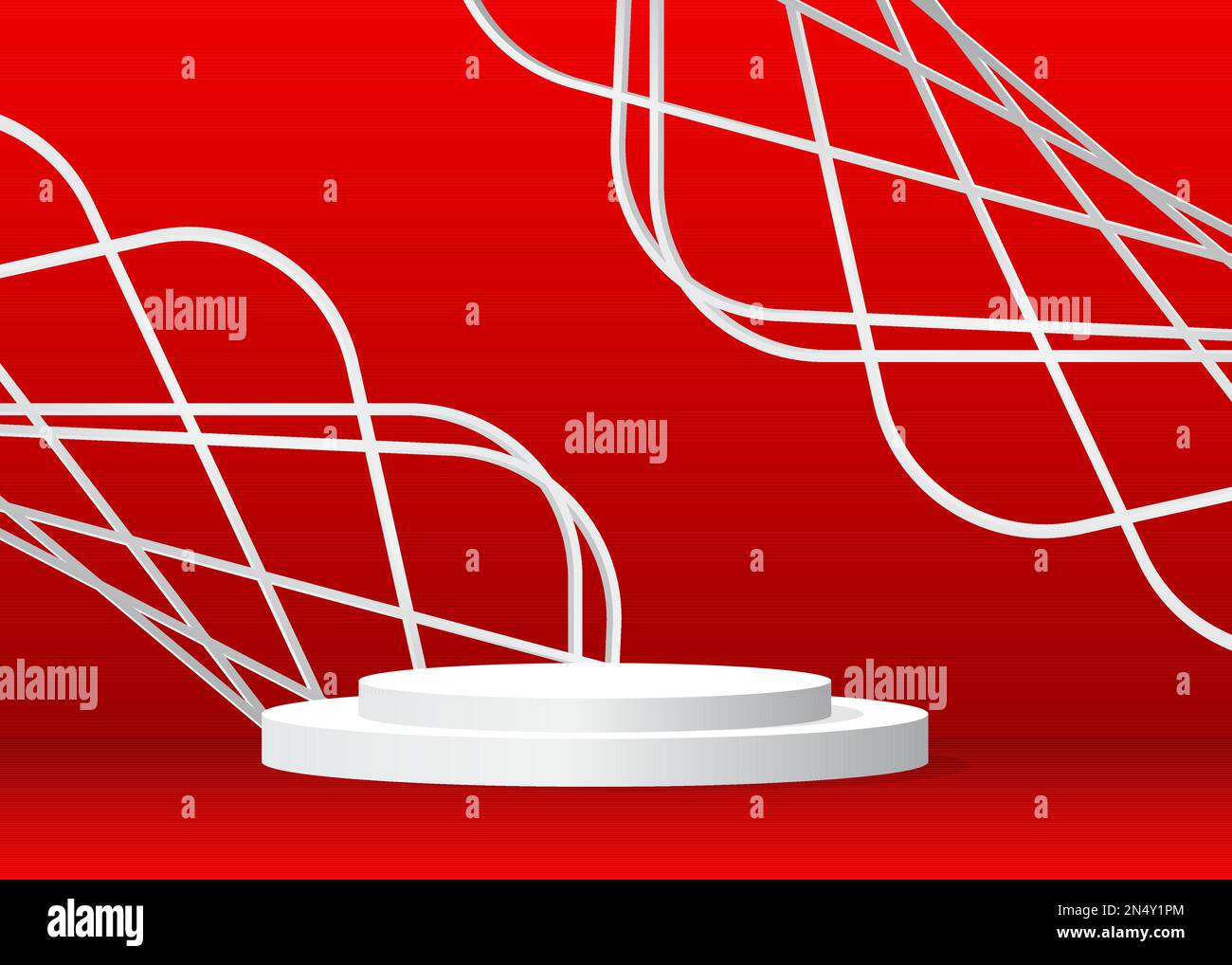 Red and white cylinder pedestal podium. Abstract Sci-fi Stage showcase ...