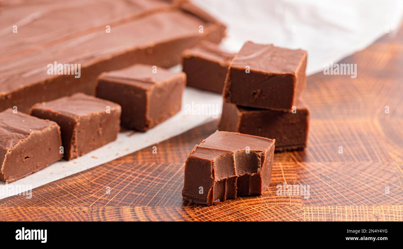 Pieces of Plain Chocolate Fudge in 1 Inch Cubes Stock Photo - Alamy