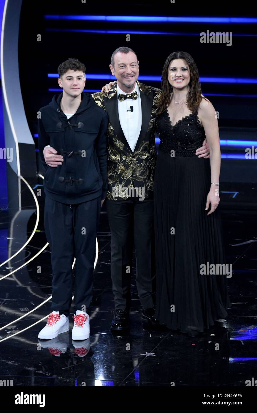 Sanremo, 73rd Italian Song Festival, Second Evening. Amadeus with his ...