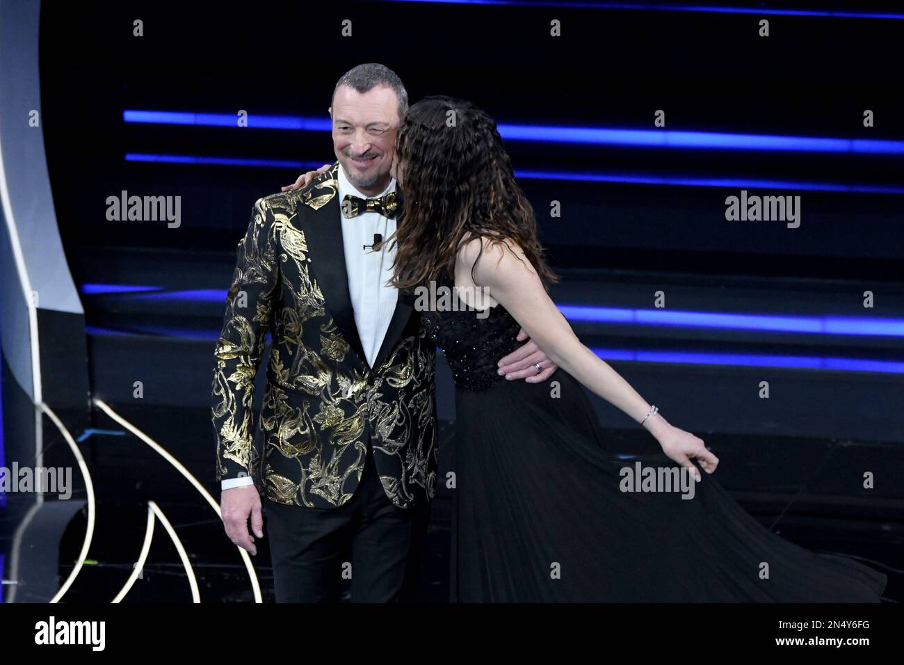 Sanremo, 73rd Italian Song Festival, Second Evening. Amadeus with his ...