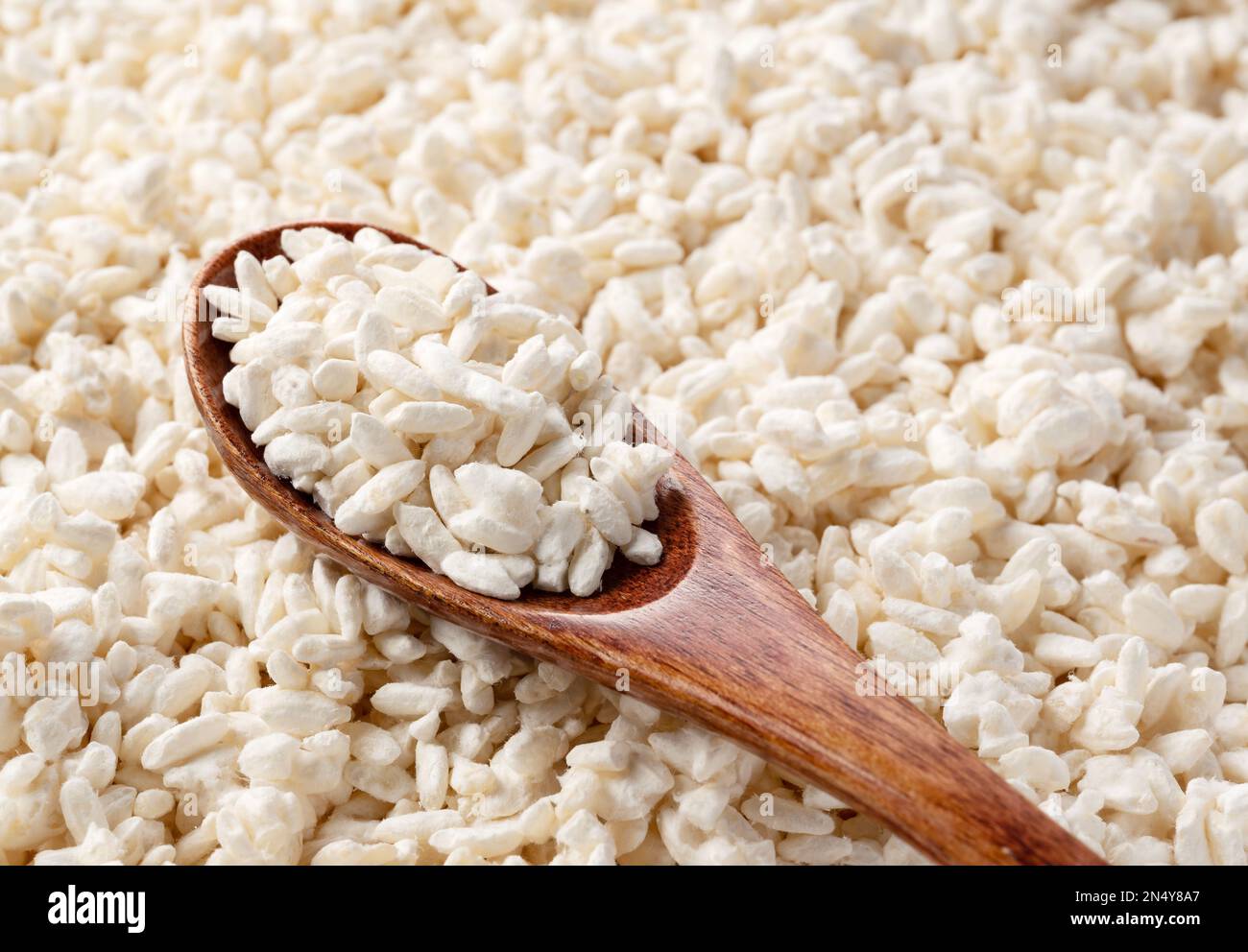 Close-up of rice koji and wooden spoon. Koji. Koji is fermented rice ...