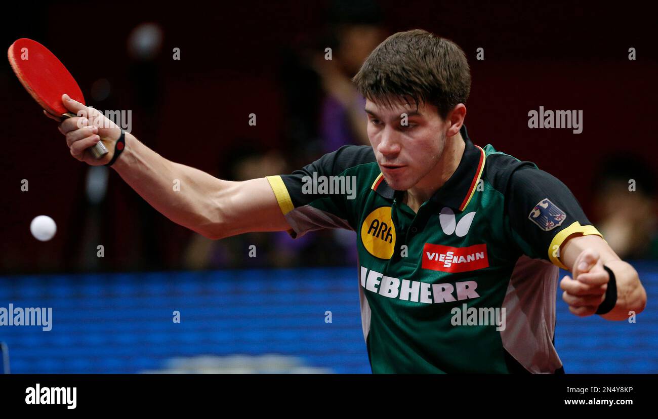 Patrick Franziska of Germany returns a shot to Kenta Matsudaira of ...