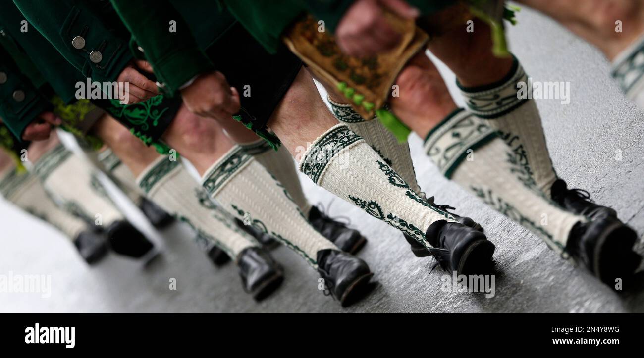 Bavarian Mountain infantrymen dressed in traditional uniforms take part ...