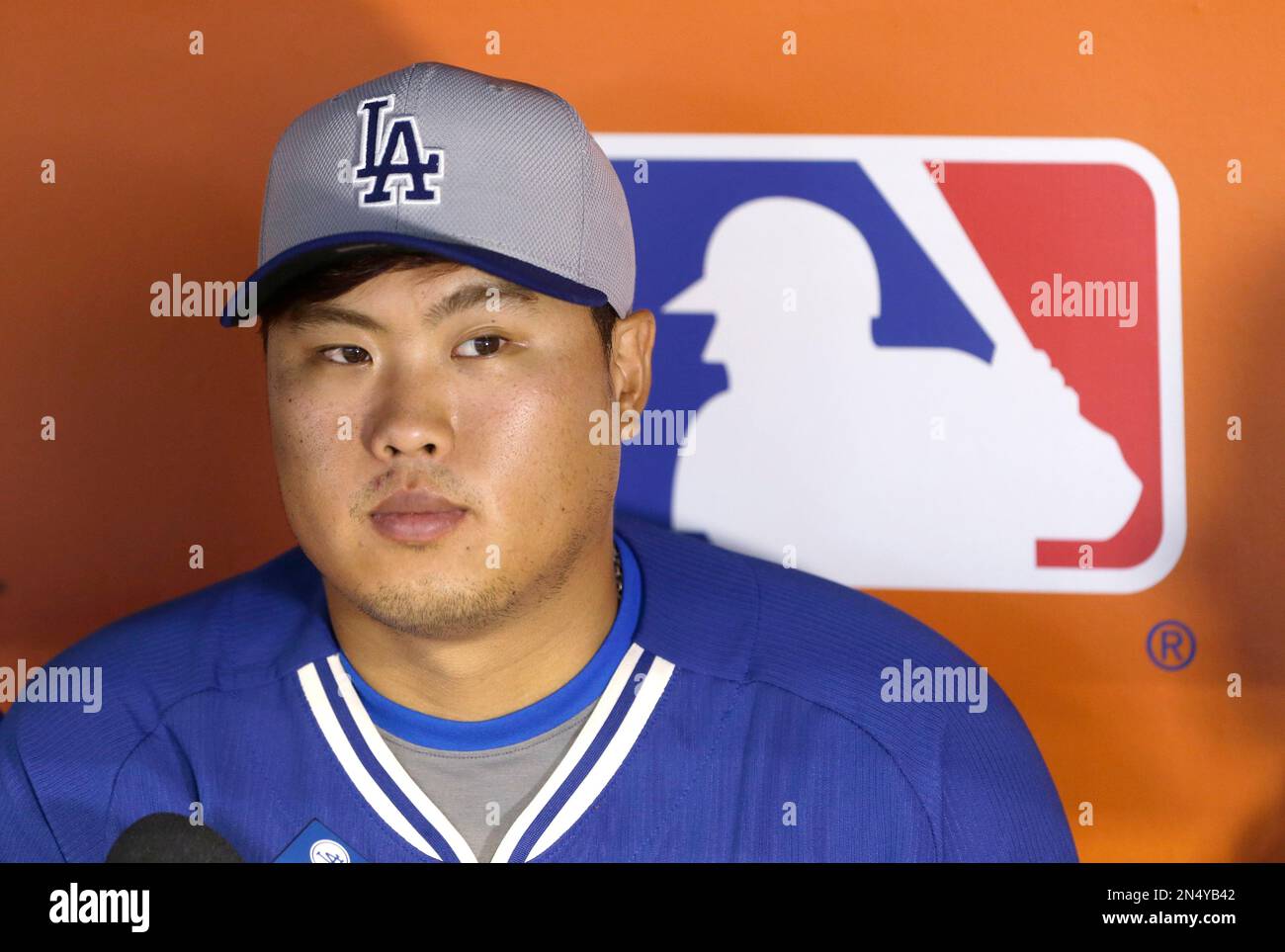 Los Angeles Dodgers pitcher Hyun-Jin Ryu of South Korea is shown during ...