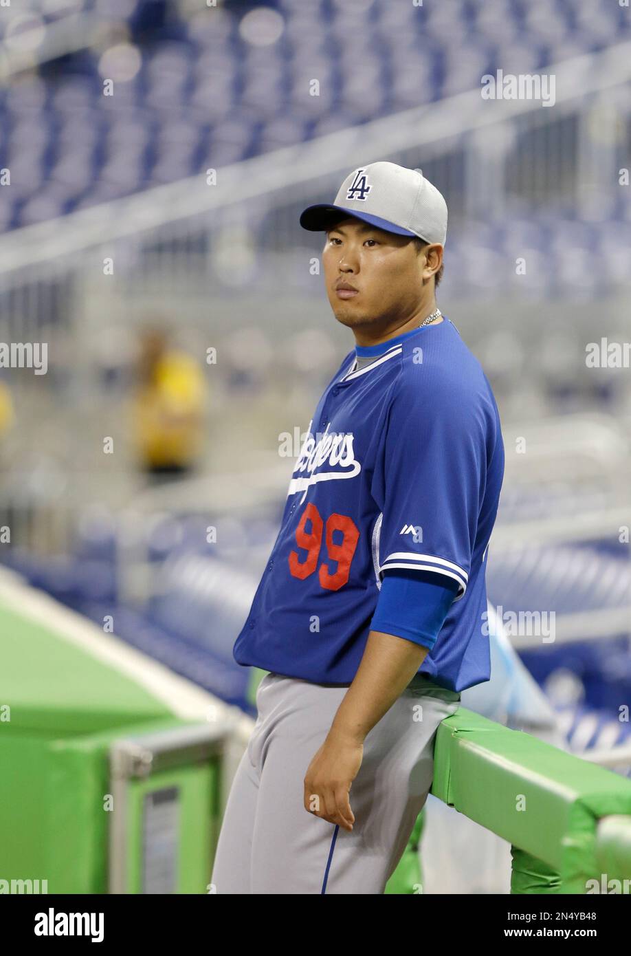 Los Angeles Dodgers pitcher Hyun-Jin Ryu of South Korea is shown during ...
