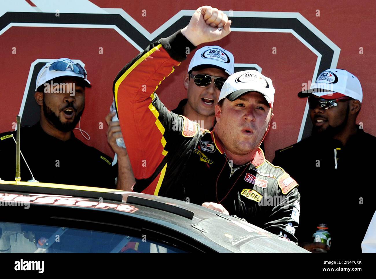 Driver Tom Hessert celebrates in Victory Lane after winning the ARCA ...