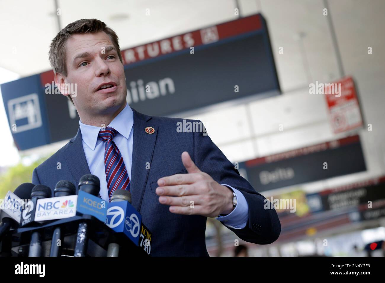 Rep. Eric Swalwell D-Calif, holds a news conference at the San Jose ...