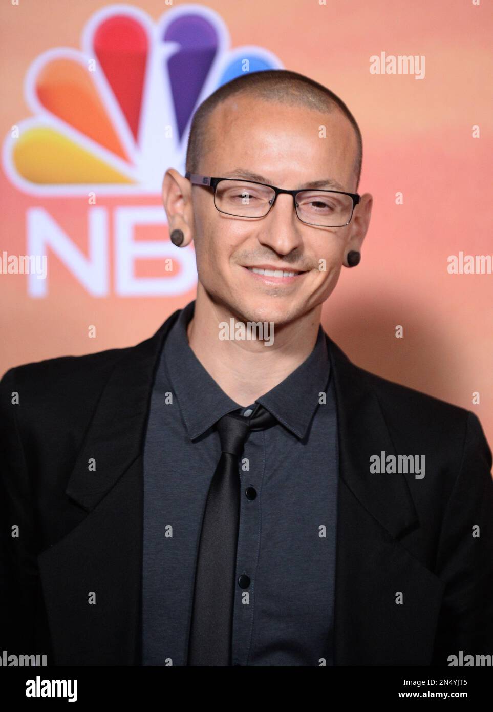 Chester Bennington poses in the press room at the iHeartRadio Music ...