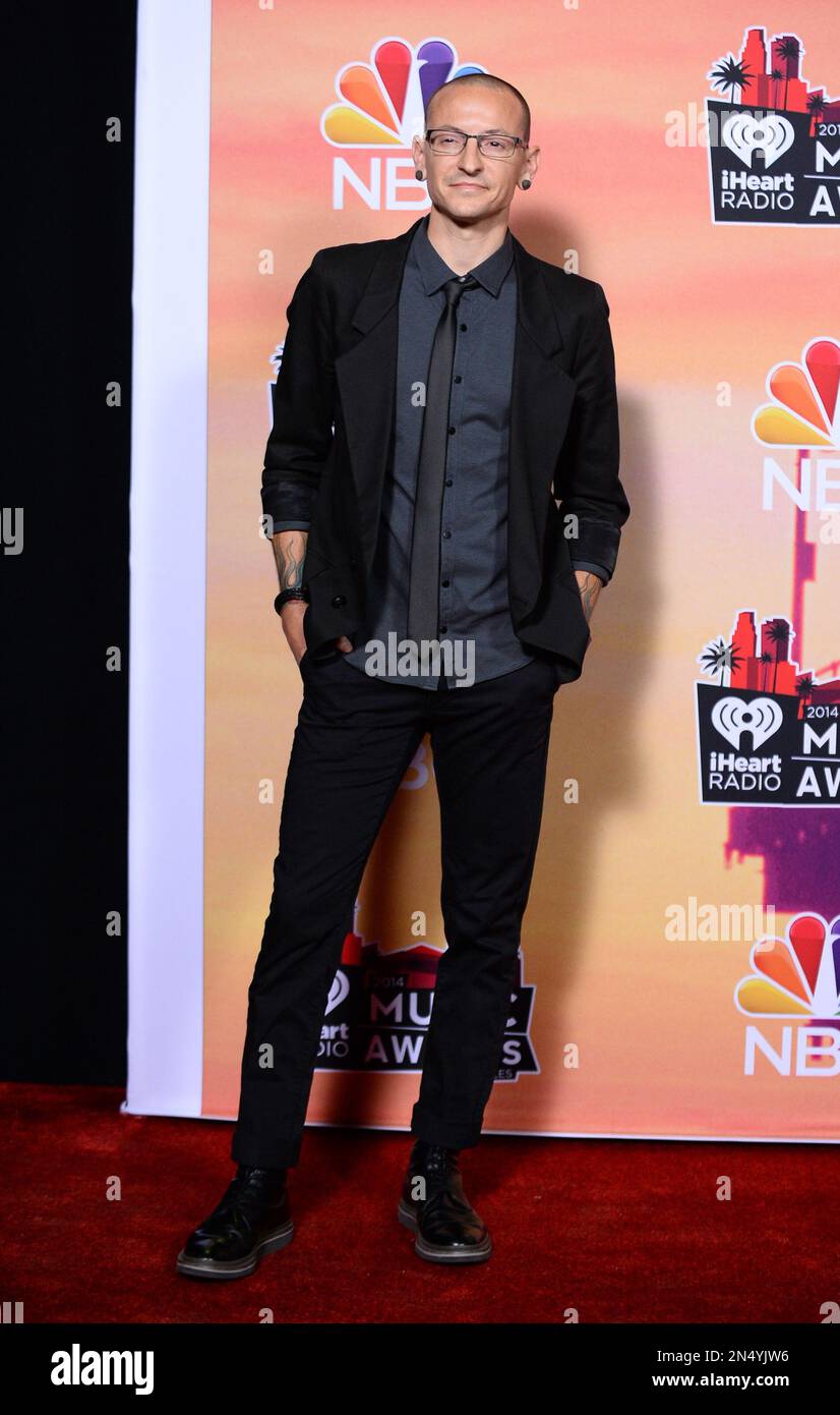 Chester Bennington poses in the press room at the iHeartRadio Music ...