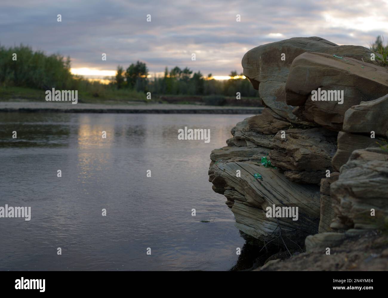 A stone ledge in a beautiful picturesque place of the North of Yakutia ...