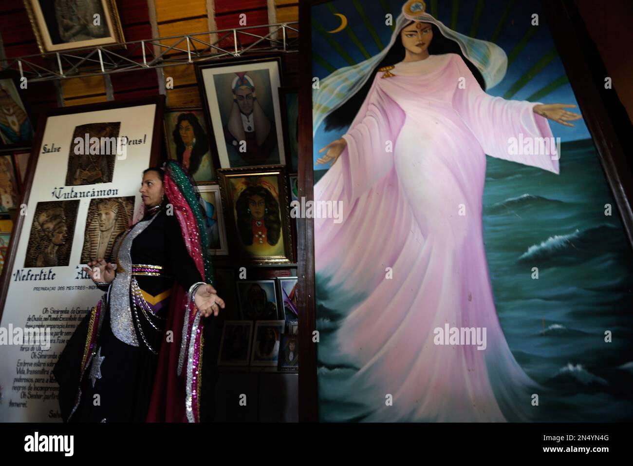 An image of the Goddess "Mother Yara" stands in a temple during an ...