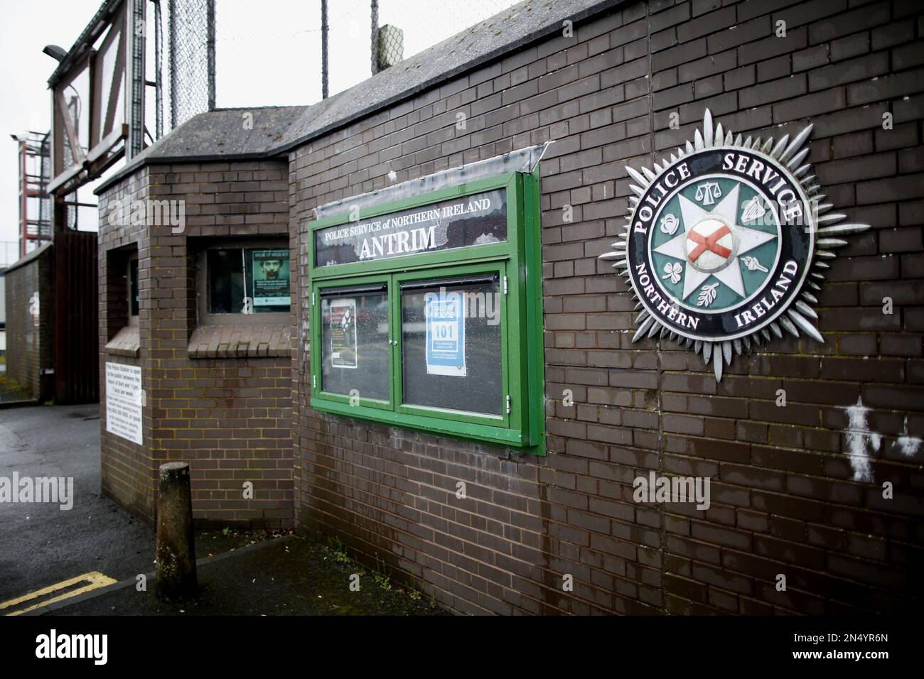 The heavily fortified police station in Antrim, Northern Ireland ...