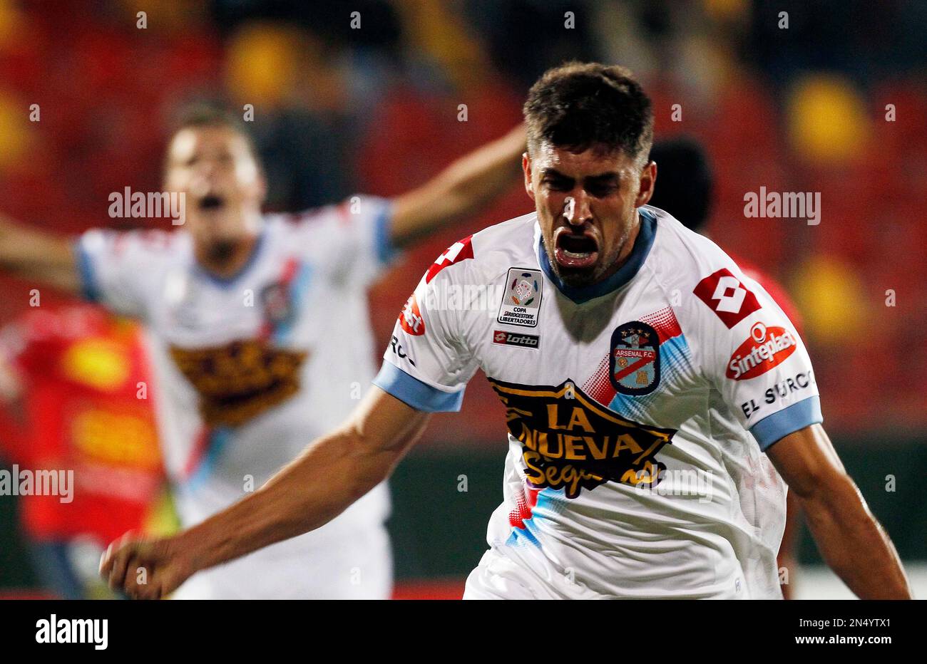 Diego Luis Braghieri, right, of Argentina's Arsenal's celebrates after ...