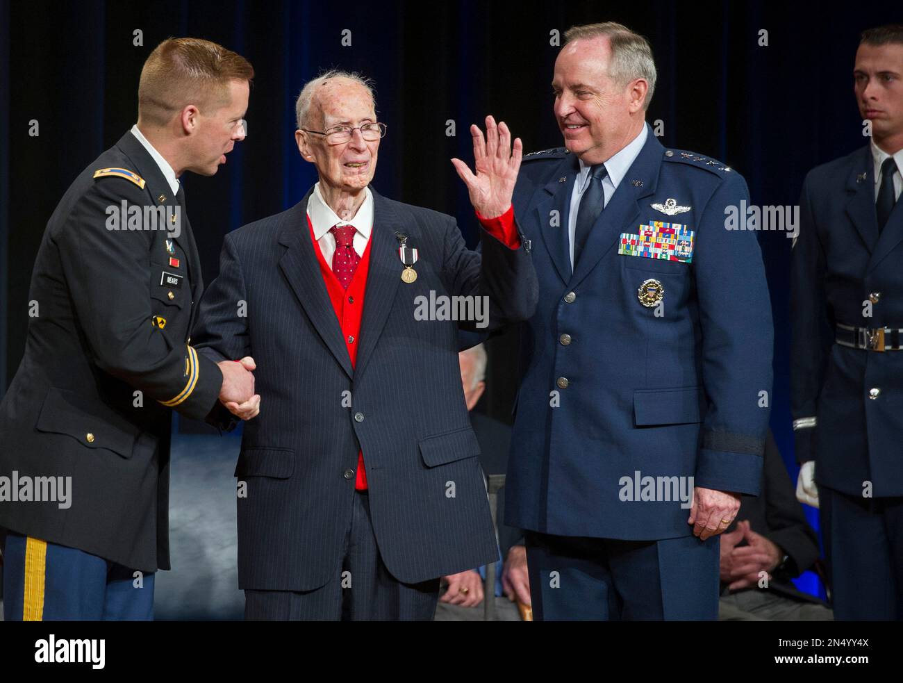 Air Force Chief of Staff Gen. Mark Welsh III watches as right as former Wauvilermoos prison camp ...