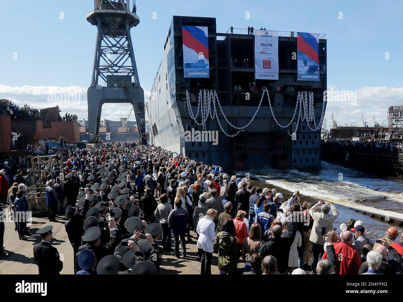 The stern of Sevastopol, a Mistral class, amphibious assault ship is ...