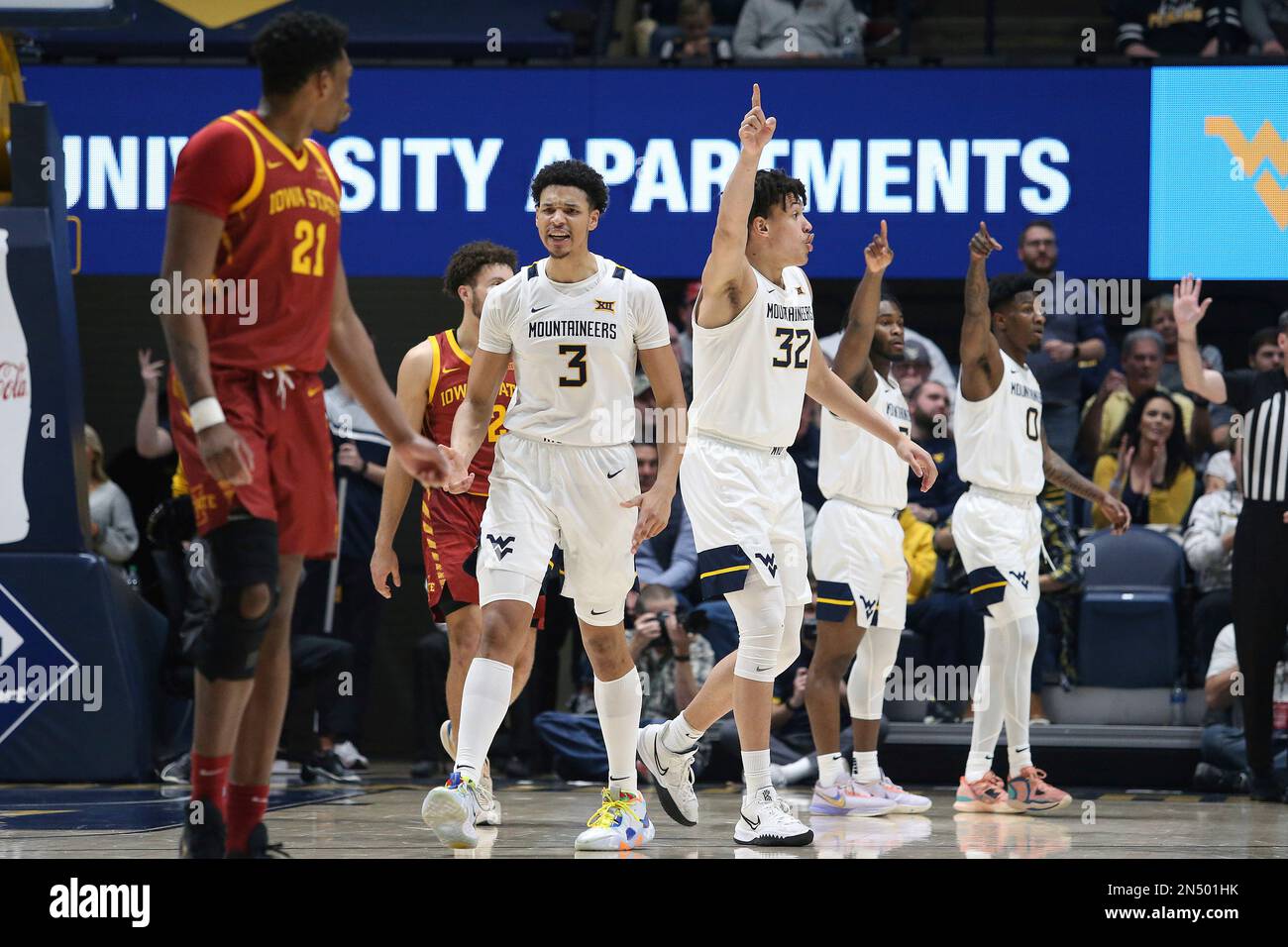 West Virginia players react to a foul called during the second half of ...