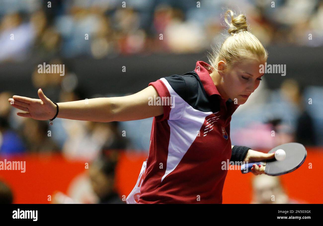 Barbora Balazova of Slovakia competes against Liu Jia of Austria during ...