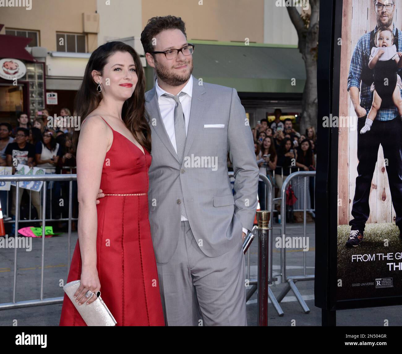 Actor Seth Rogen, right, and his wife Lauren Miller attend the premiere ...