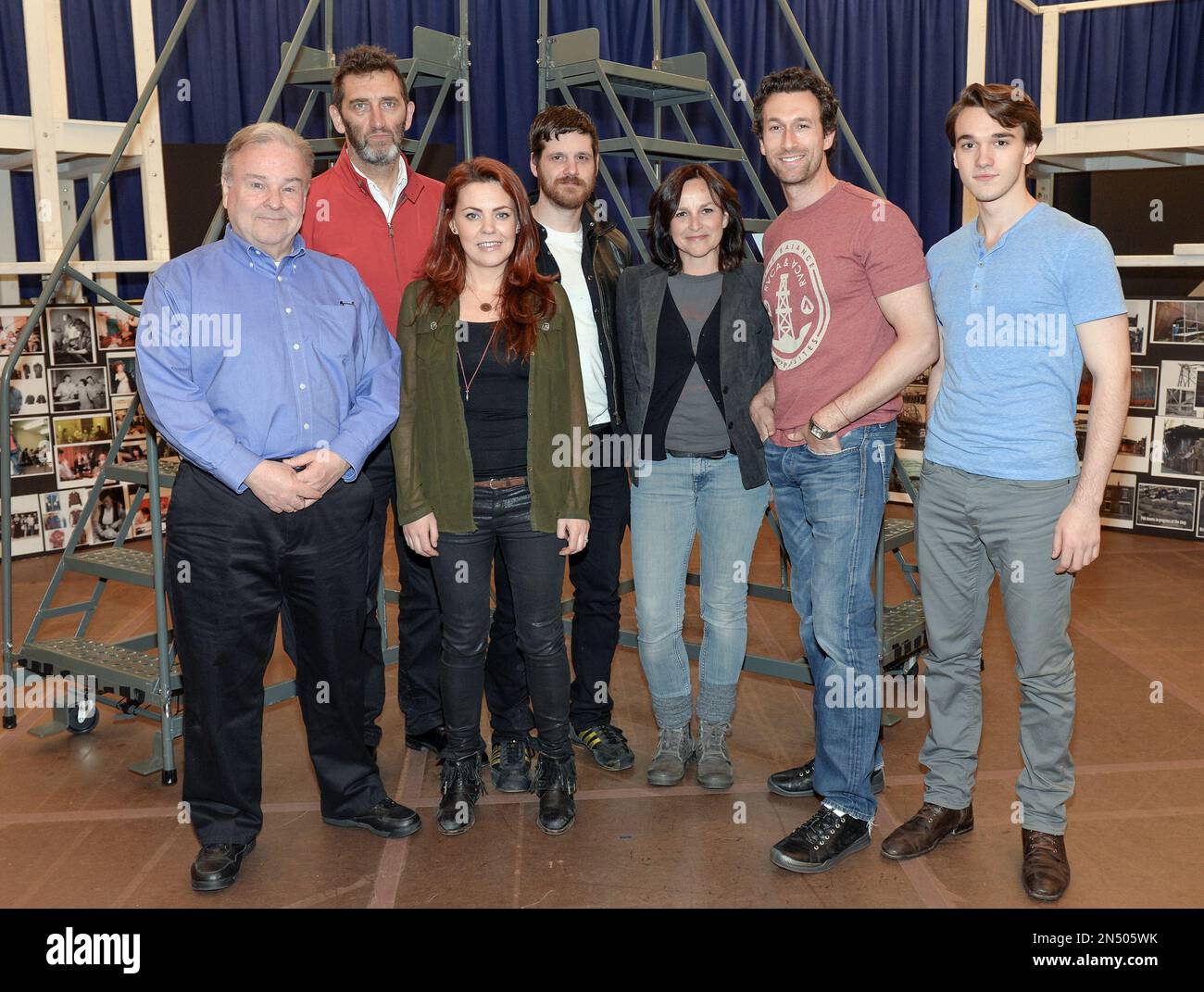 Cast members, from left, Fred Applegate, Jimmy Nail, Rachel Tucker ...