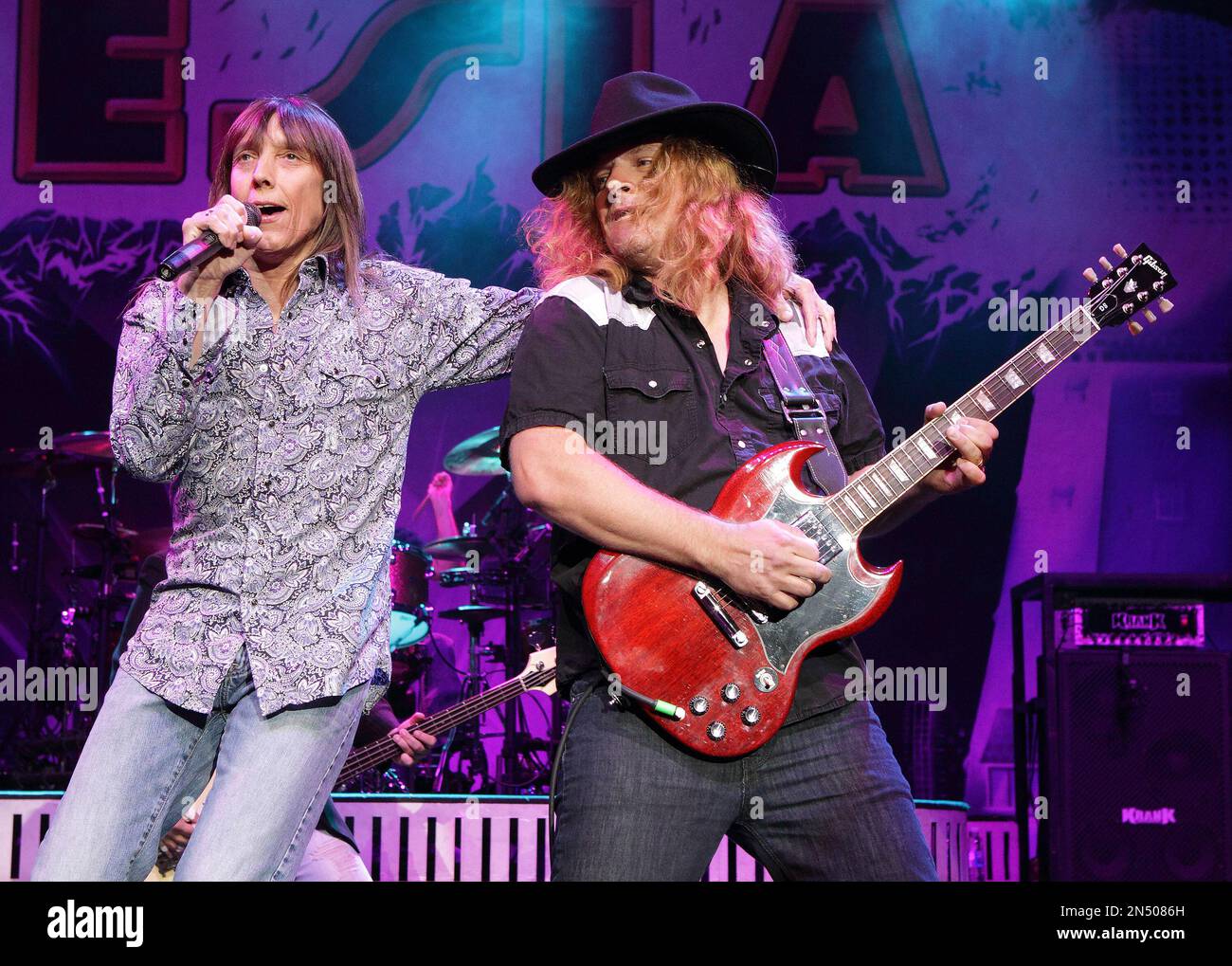 Jeff Keith and Frank Hannon of the rock band Tesla perform in concert ...