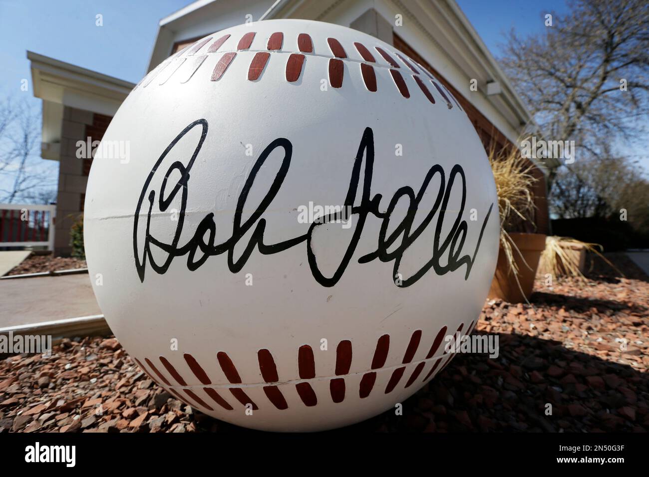 ADVANCE FOR WEEKEND, APRIL 25-27 - A large baseball sits outside the ...