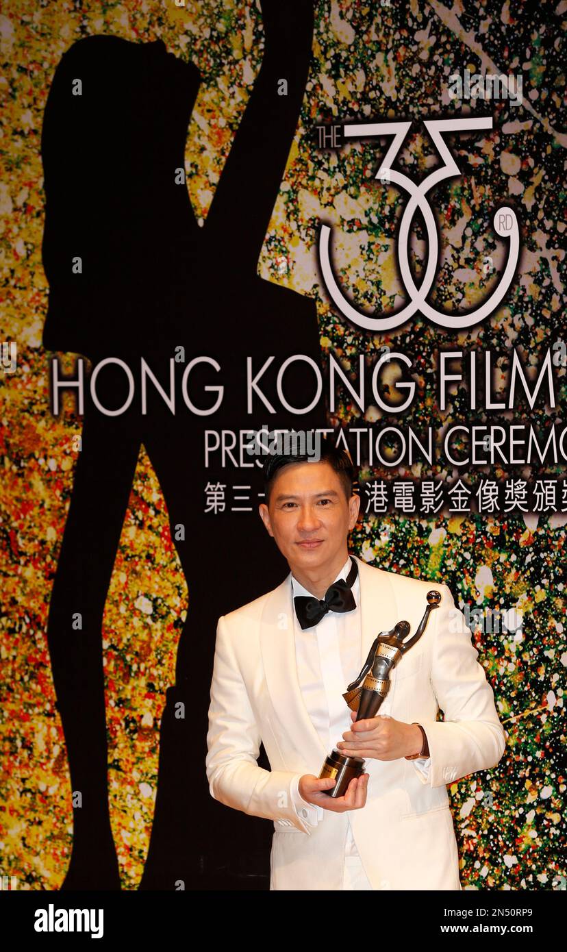 Hong Kong actor Nick Cheung Ka-fai poses after winning the Best Actor ...