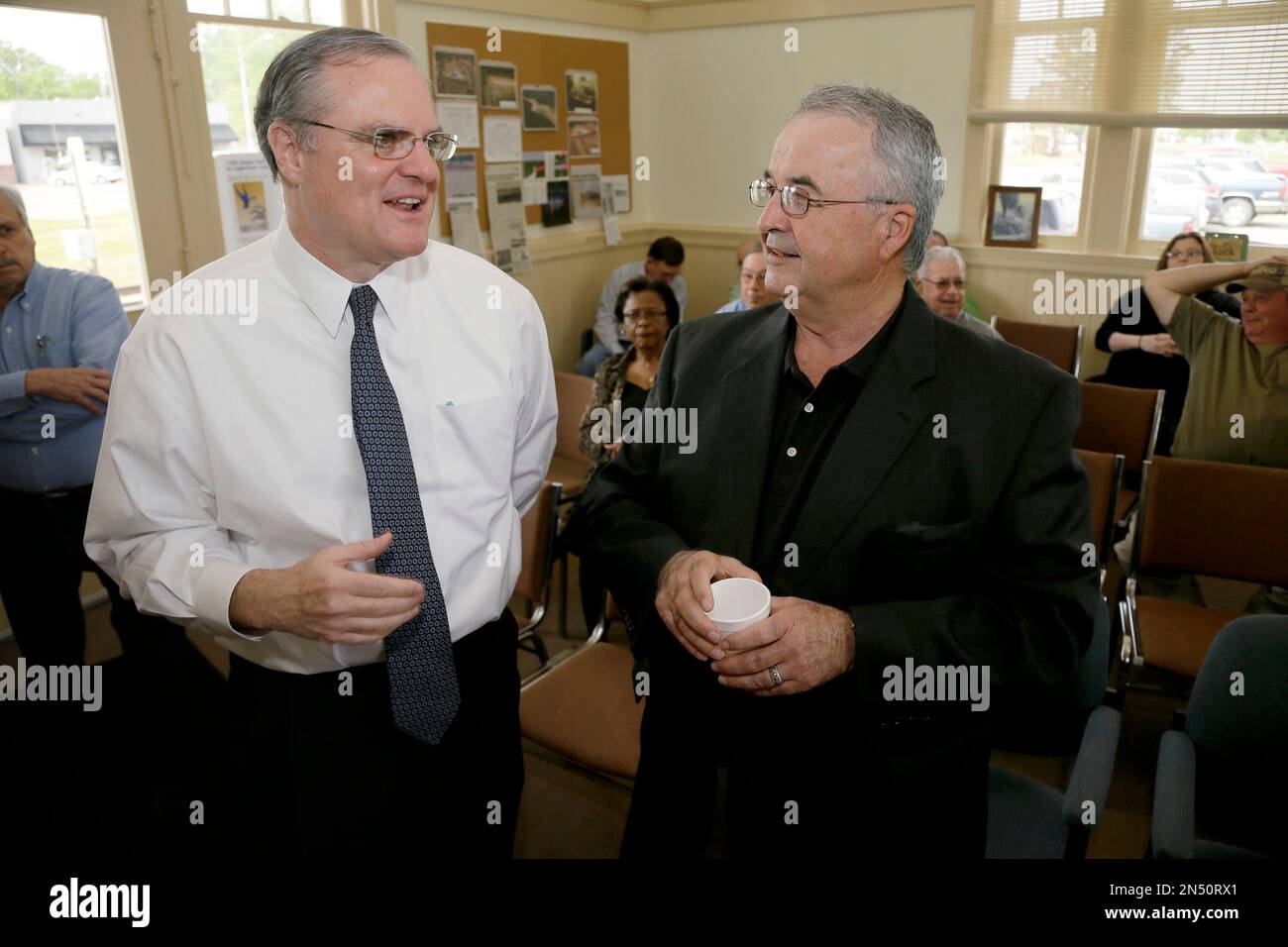 Democratic U.S. Sen. Mark Pryor, left, speaks with Randy Young ...