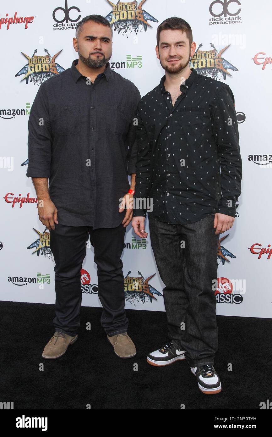 Javier Reyes, left, and Matthew Garska of Animals As Leaders attend the 6th Annual Revolver ...