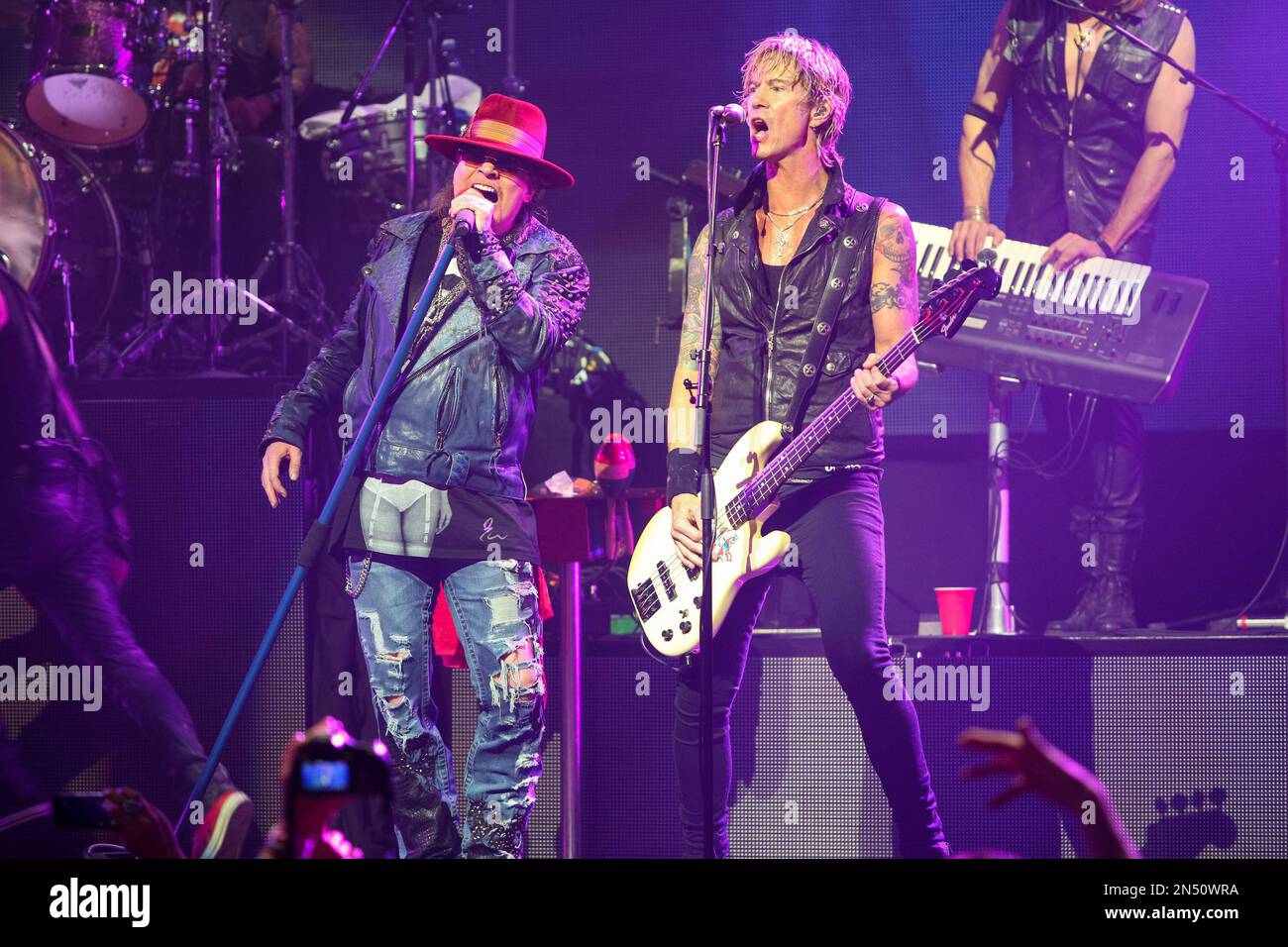 Axl Rose, left, and Duff McKagan of Guns N' Roses performs at the 6th ...