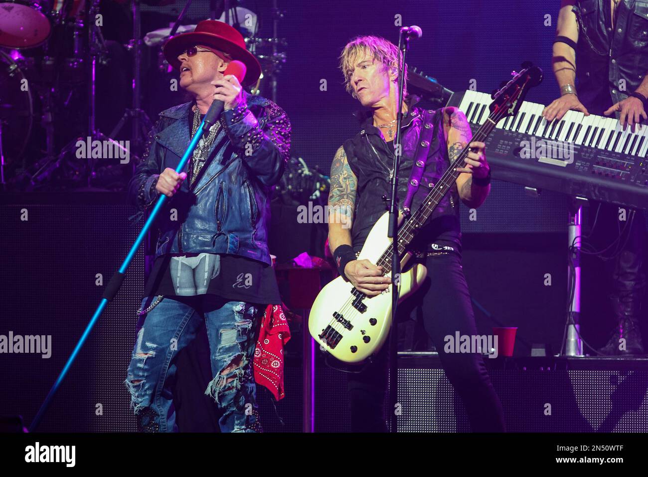 Axl Rose, left, and Duff McKagan of Guns N' Roses performs at the 6th ...