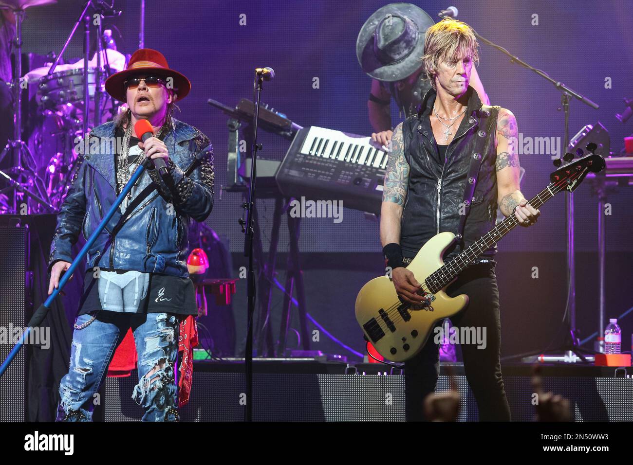Axl Rose, left, and Duff McKagan of Guns N' Roses performs at the 6th ...