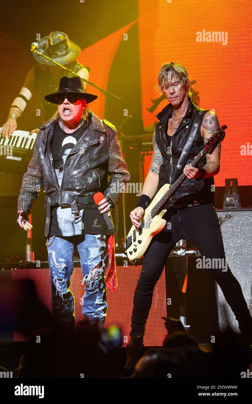 Axl Rose, left, and Duff McKagan of Guns N' Roses performs at the 6th ...