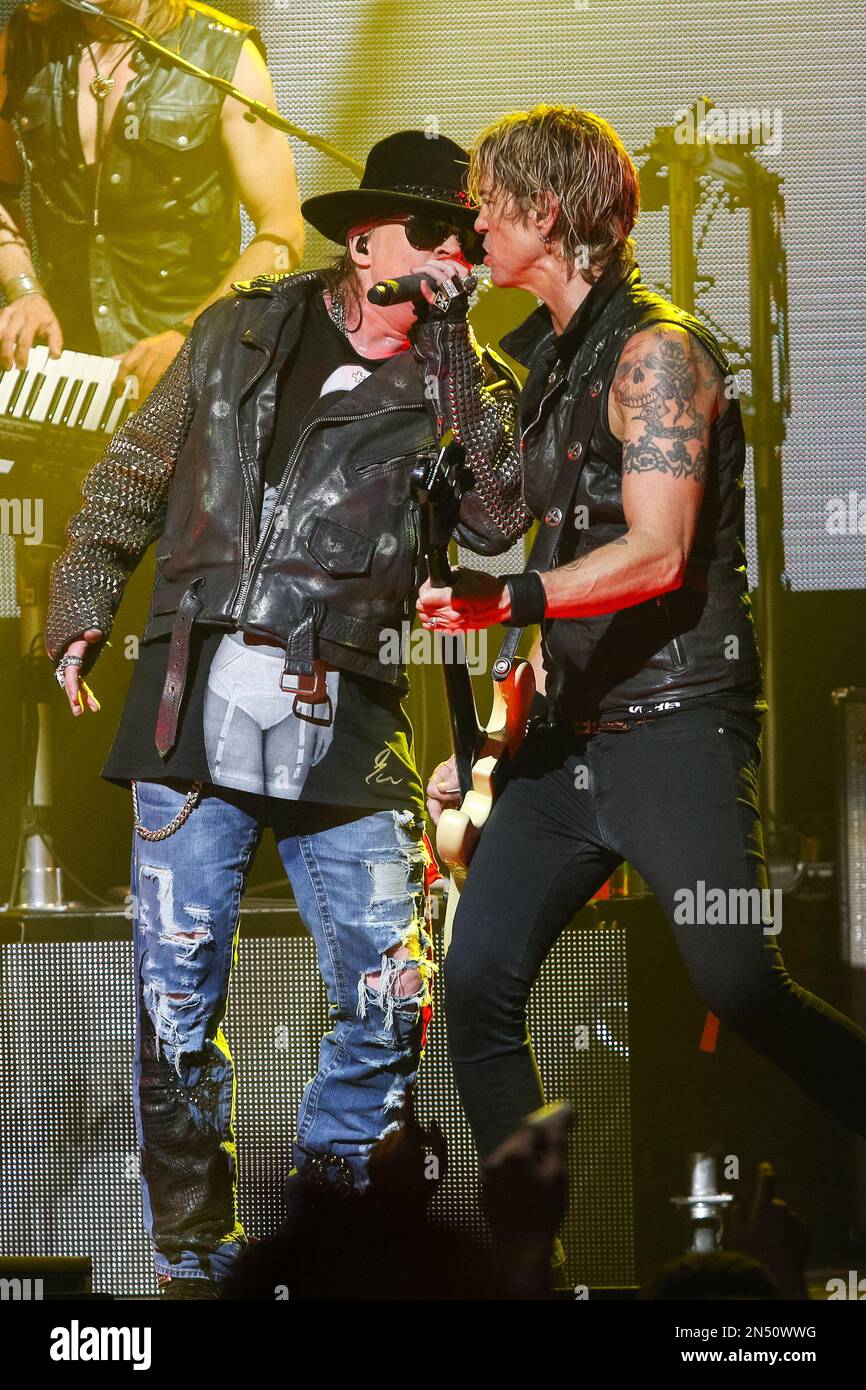 Axl Rose, left, and Duff McKagan of Guns N' Roses performs at the 6th ...